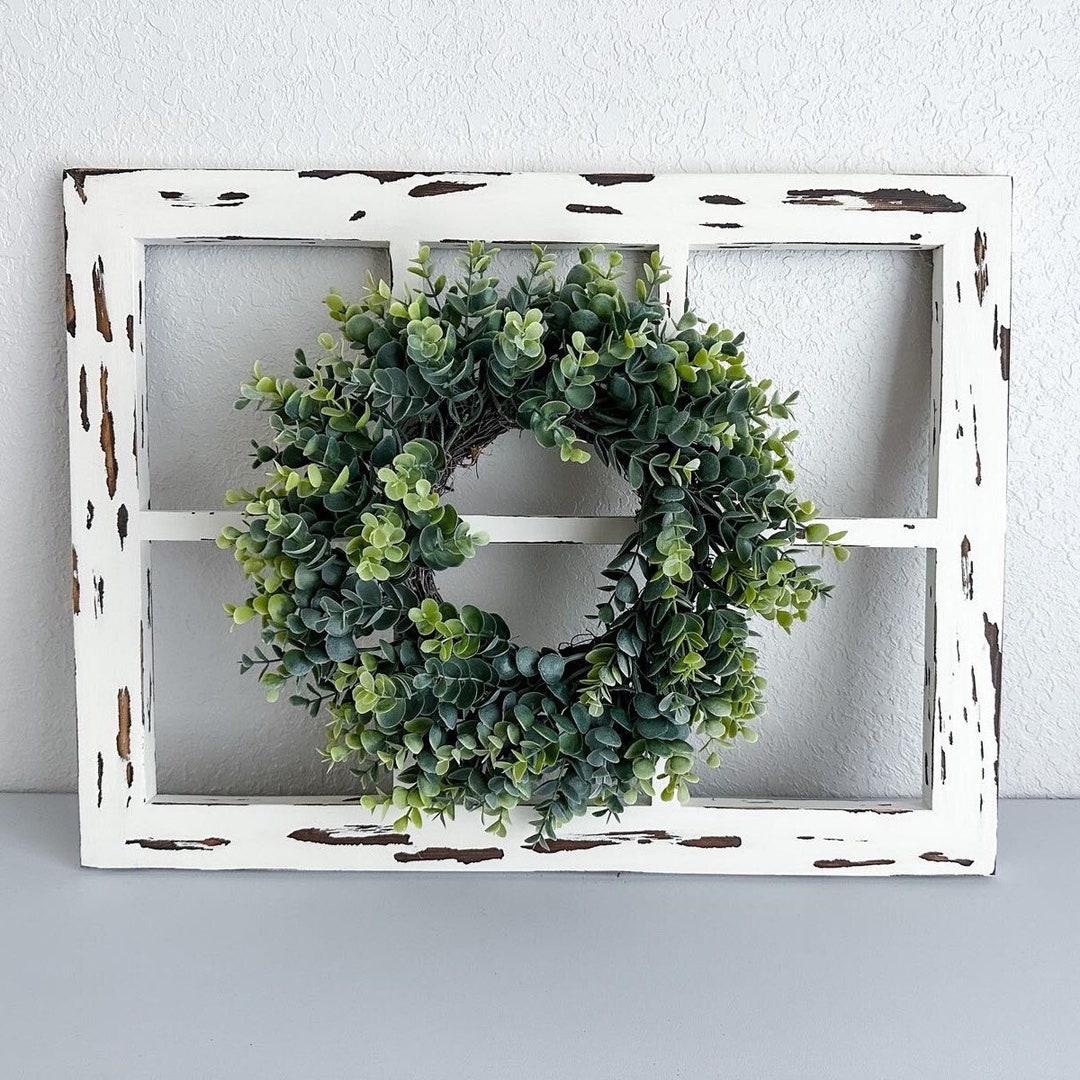 Farmhouse Window Frame With Wreath | Window With Wreath | Vintage ...