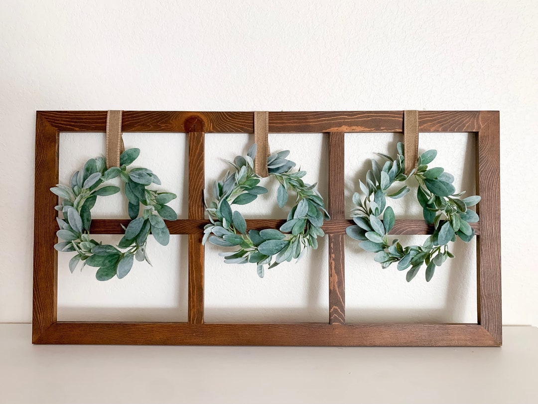 Farmhouse Window Frame With Wreaths Window With Wreaths Vintage Wooden ...
