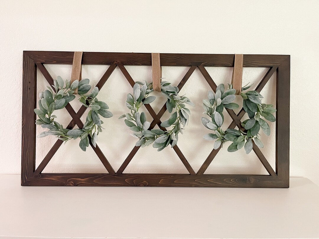 Farmhouse Window Frame With Wreaths Window With Wreaths Vintage Wooden ...