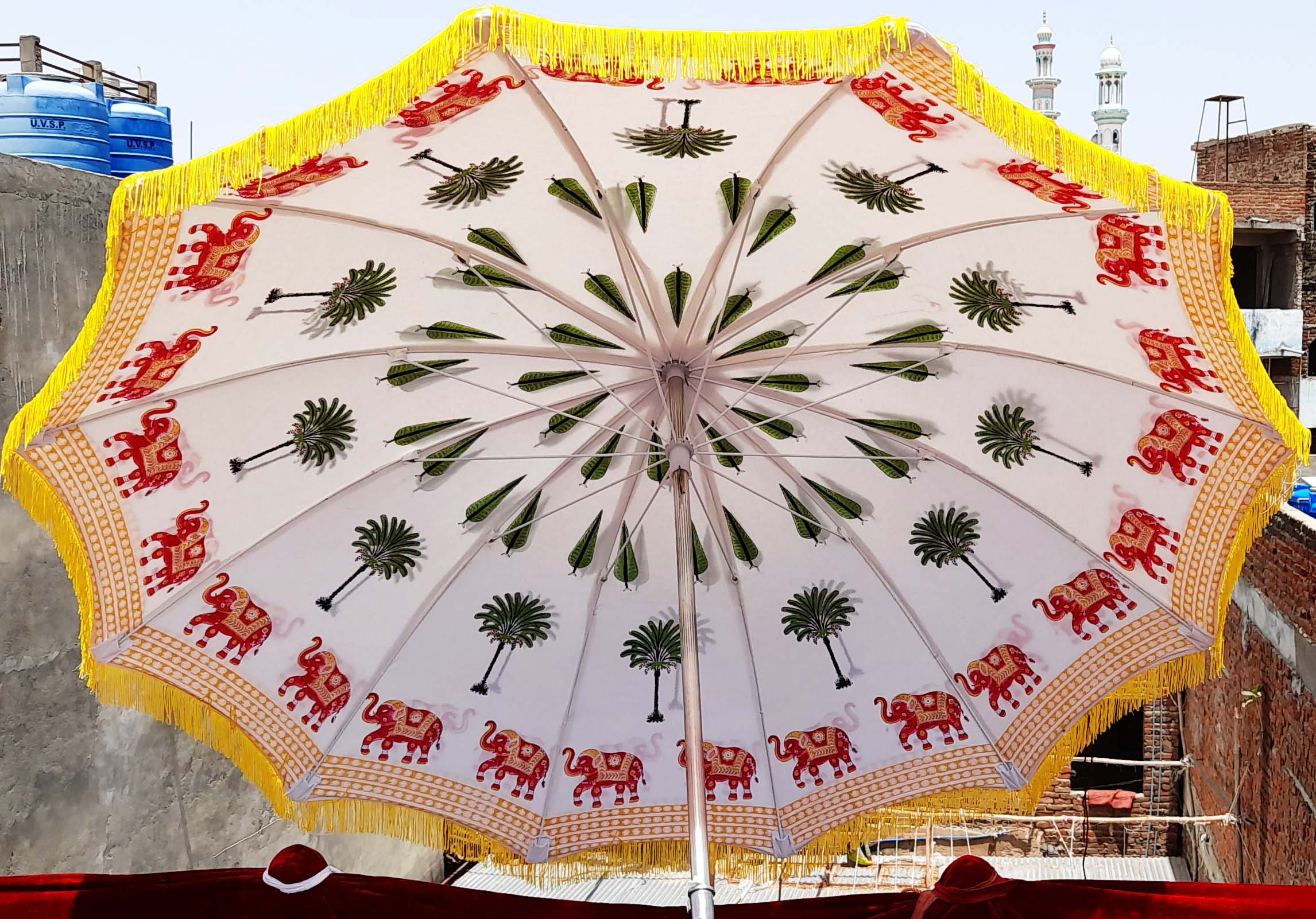 Royal Elephant Block Print Umbrella Outdoor Decor Party | Etsy