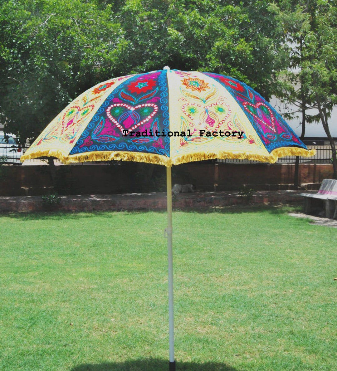 Luxury Beautiful Multi Color Art Embroidery Patio Umbrella, Garden ...