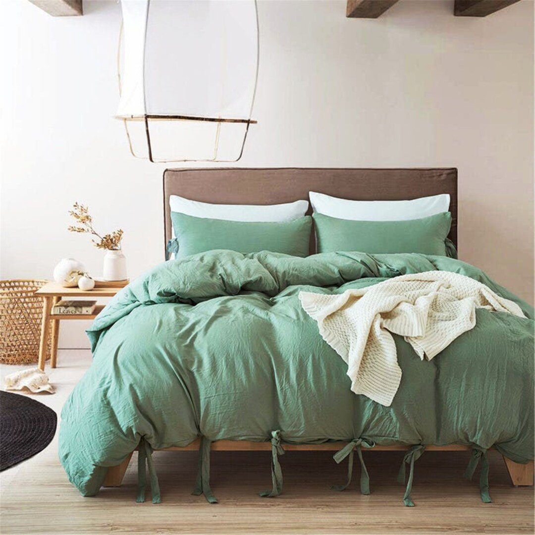 Light Green Color Duvet Cover Nordic Bedding Set Handmade - Etsy