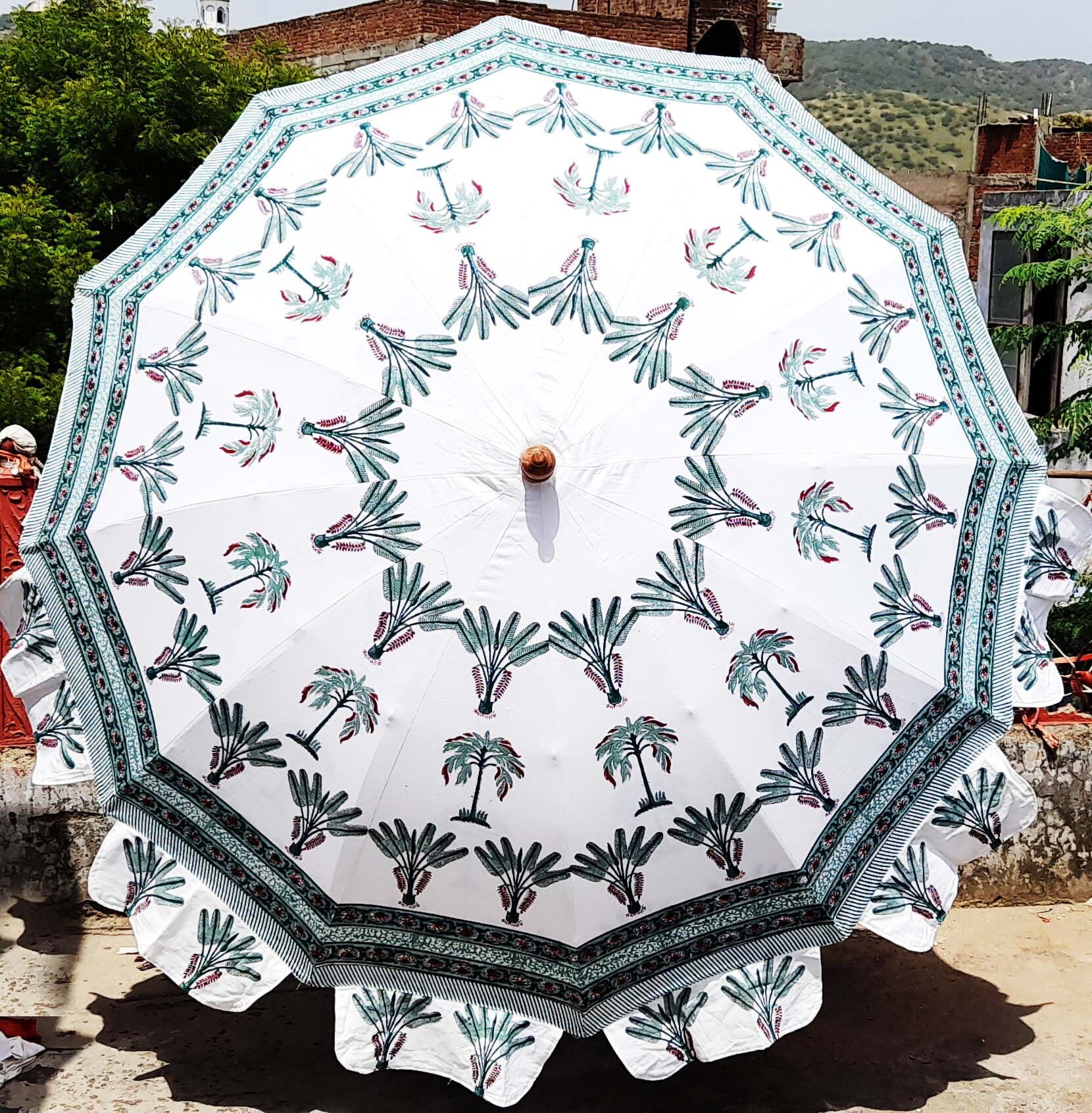 New Eco Friendly Palm-tree Design Indian Block Print Umbrella - Etsy