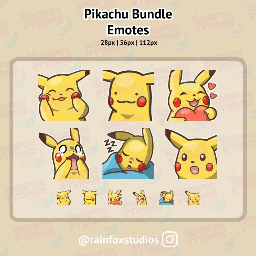 Cute, Ditto, Love, Scared, Sleepy, Surprised Pikachu Emote Bundle for ...
