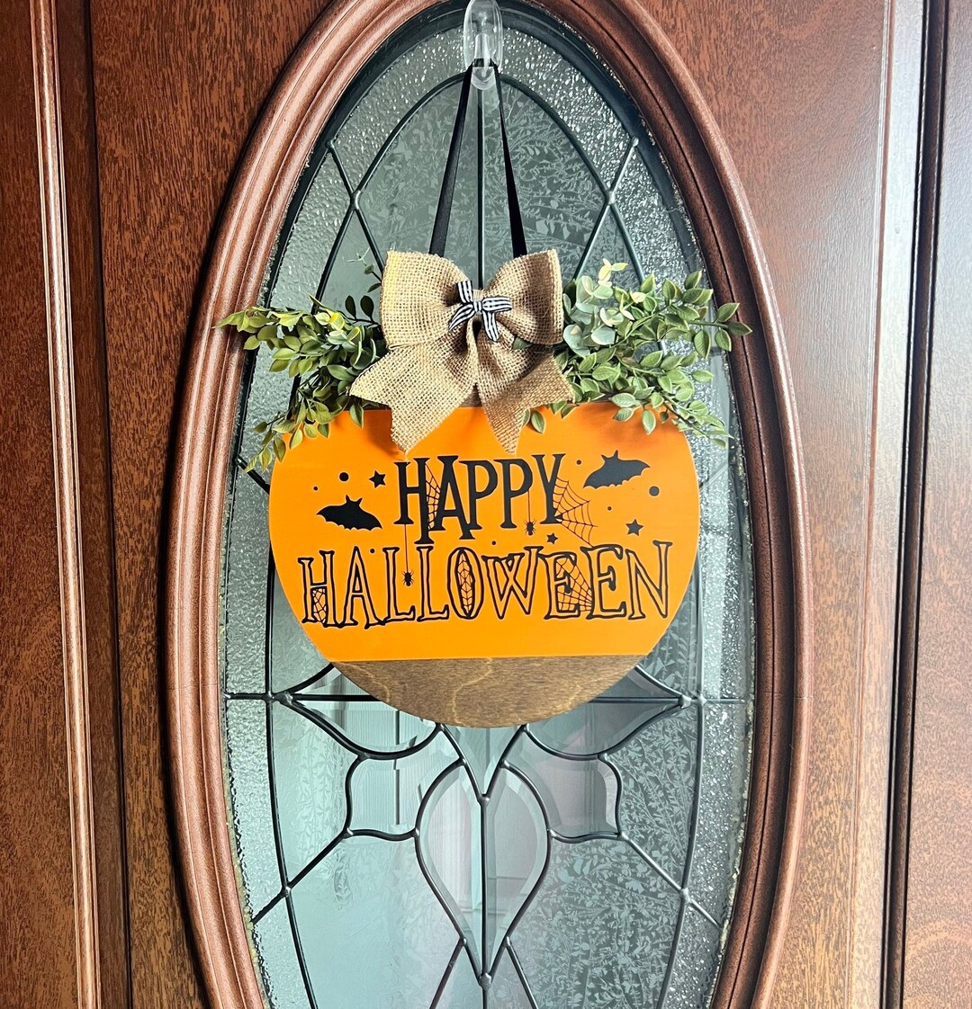 Happy Halloween Door Hanger | Halloween Wooden Wreath | Front Door ...