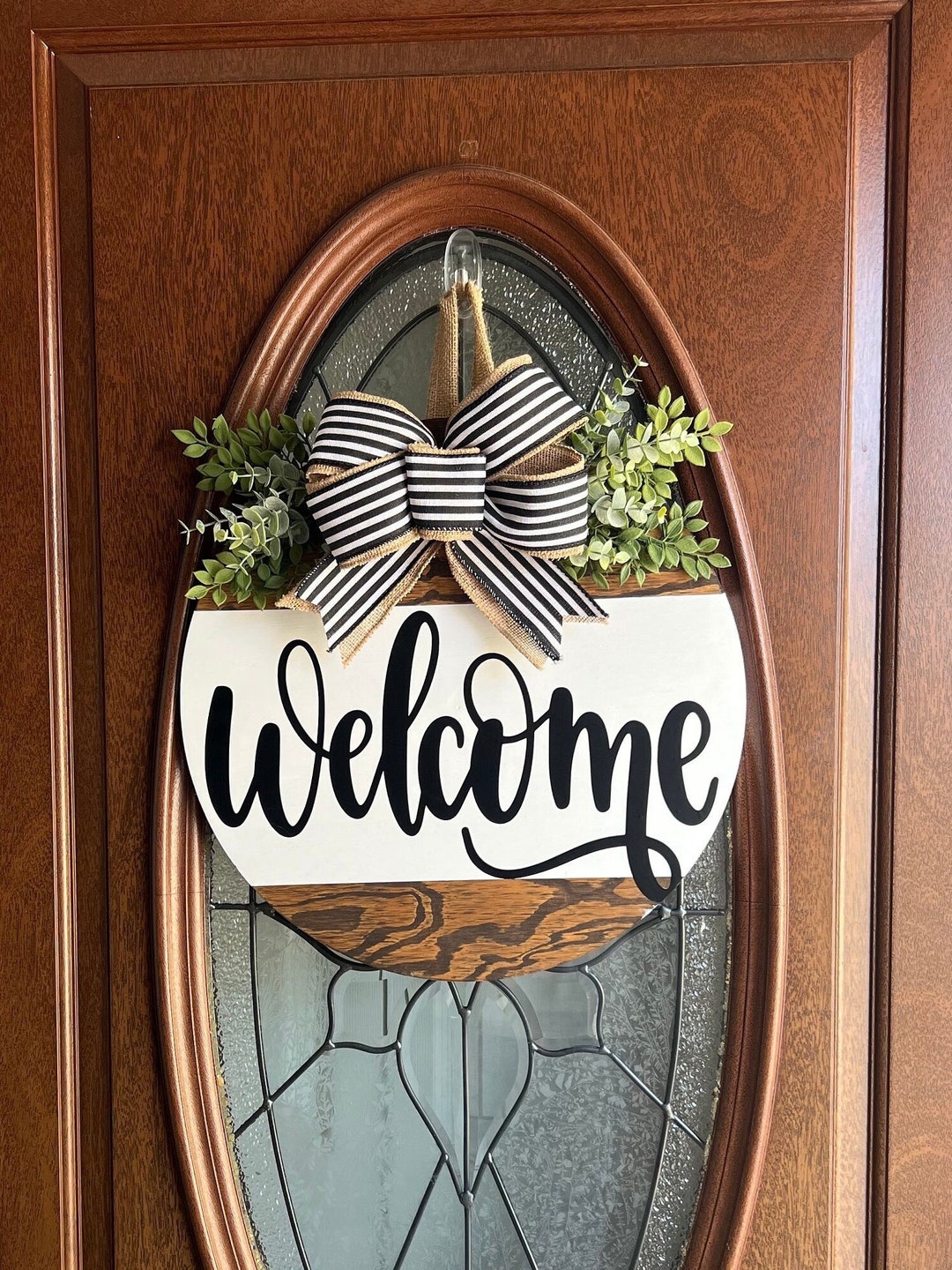 Farmhouse Welcome Sign: Pine Wood Door Hanger With Bow - Etsy
