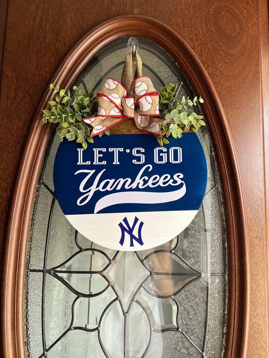 Yankees Door Hanger | Yankees Wooden Wreath | Baseball Front Door Decor ...