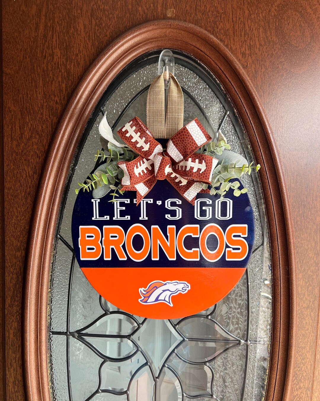 Broncos Door Hanger | Broncos Wooden Wreath | Broncos Wreath | Broncos ...