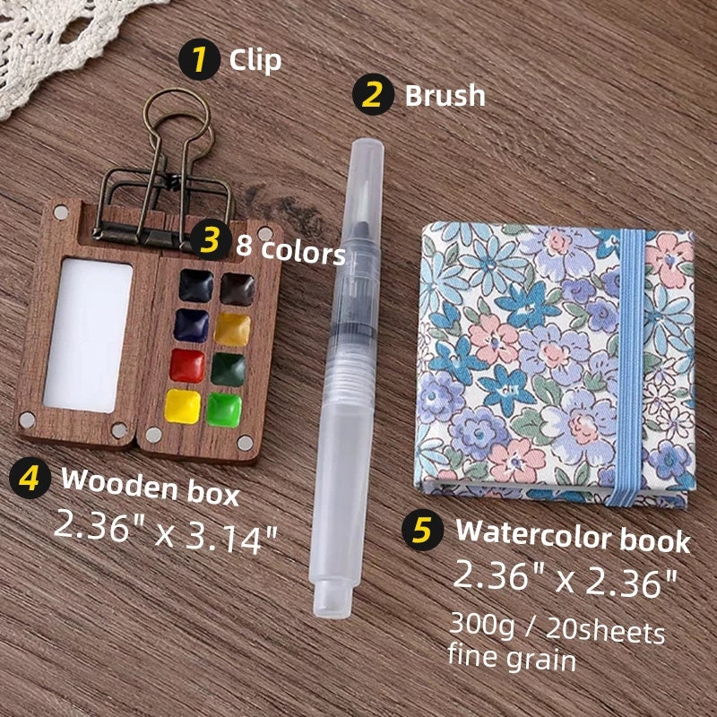 Walnut Watercolor Box, 8 Colors Watercolor Tiny Palette, Black Box ...