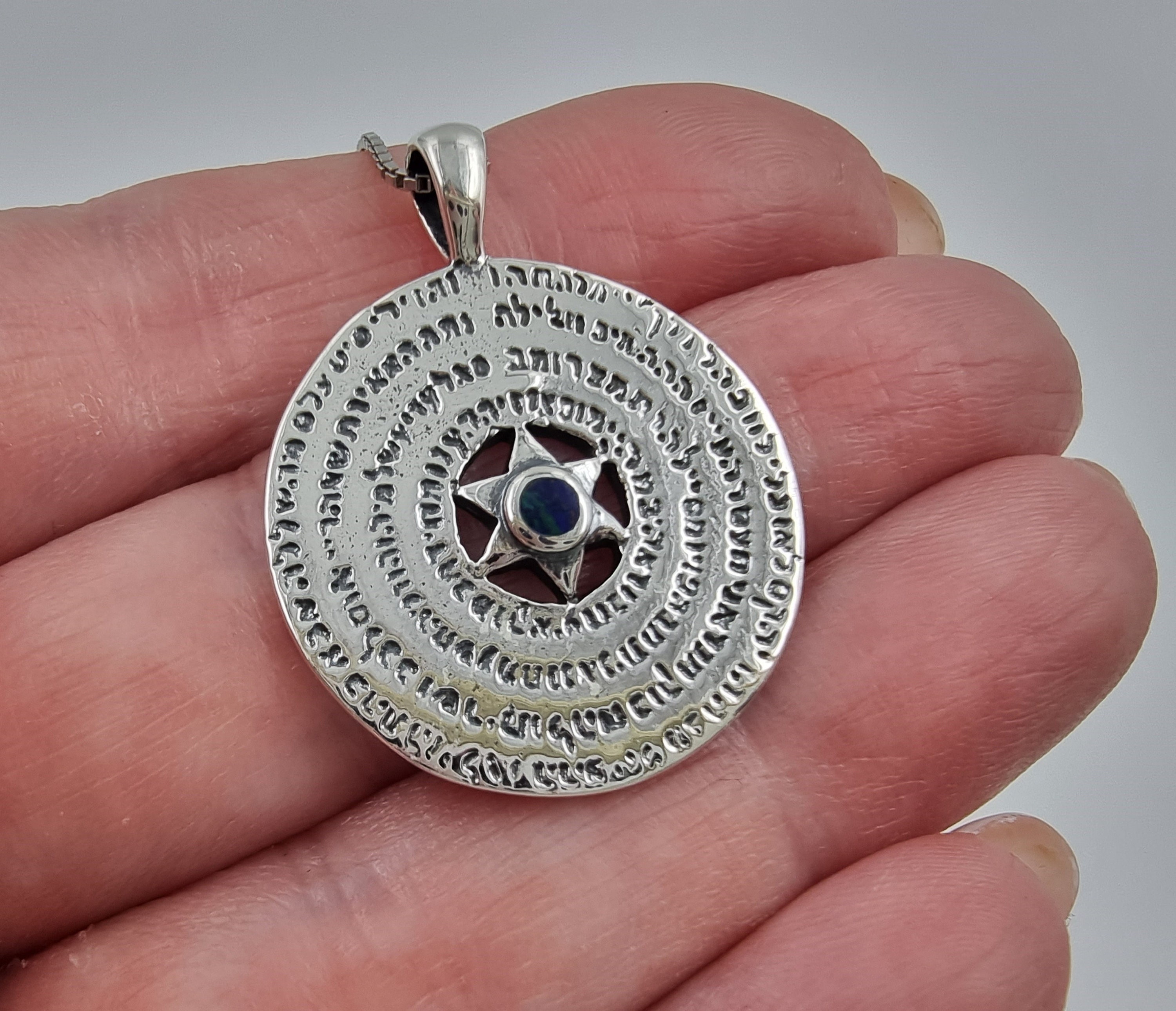 72 Hebrew Names of God Pendant Lapis Lazuli Star of David Engraved ...