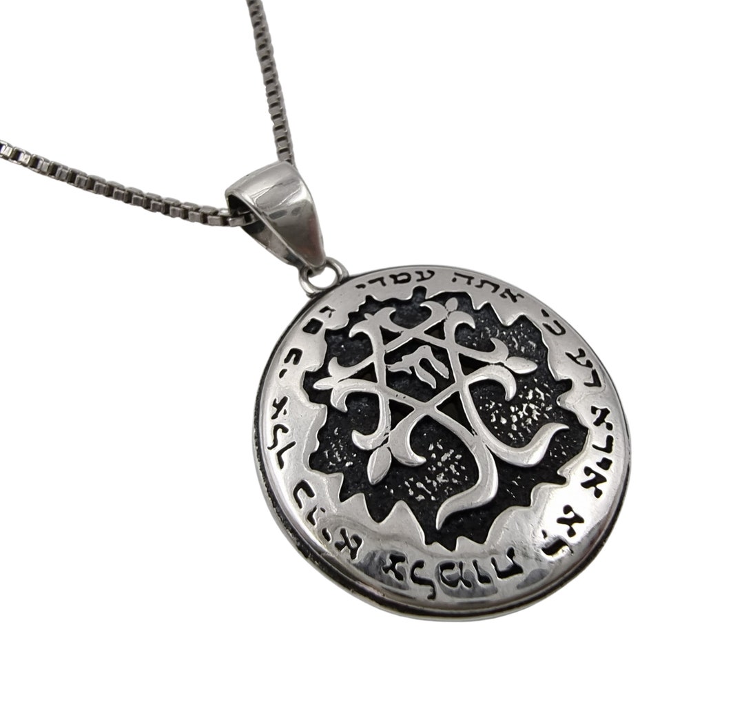 Psalms 23:4 Hebrew Necklace 925 Sterling Silver Star of David Chai Evil ...