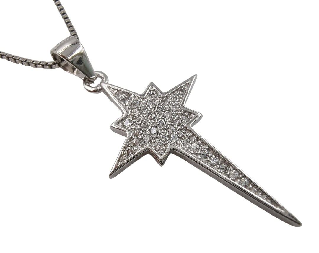Sterling Silver Star of Bethlehem Necklace, Cubic Zirconia Charm ...