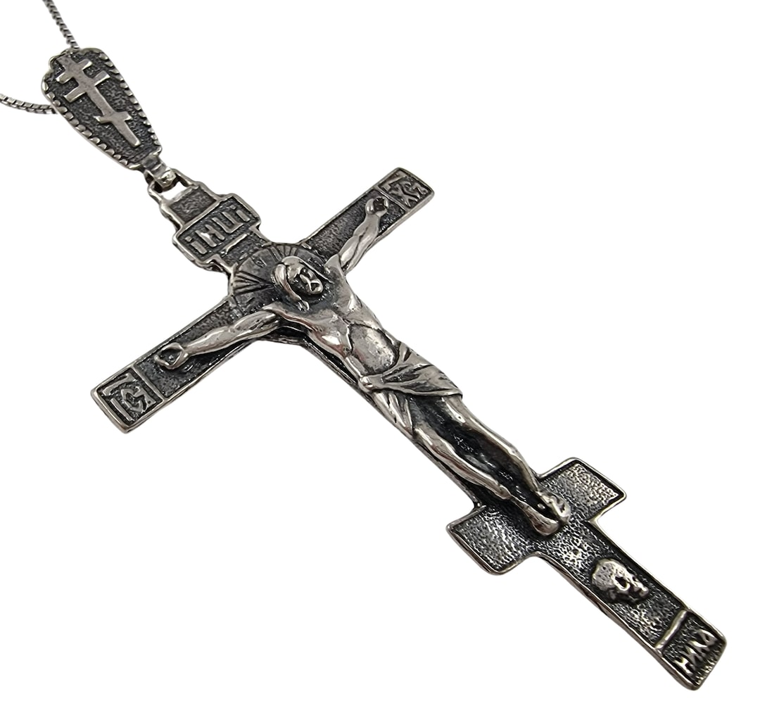 Big Orthodox Cross Christian Crucifix Pendant 925 Sterling Silver ...