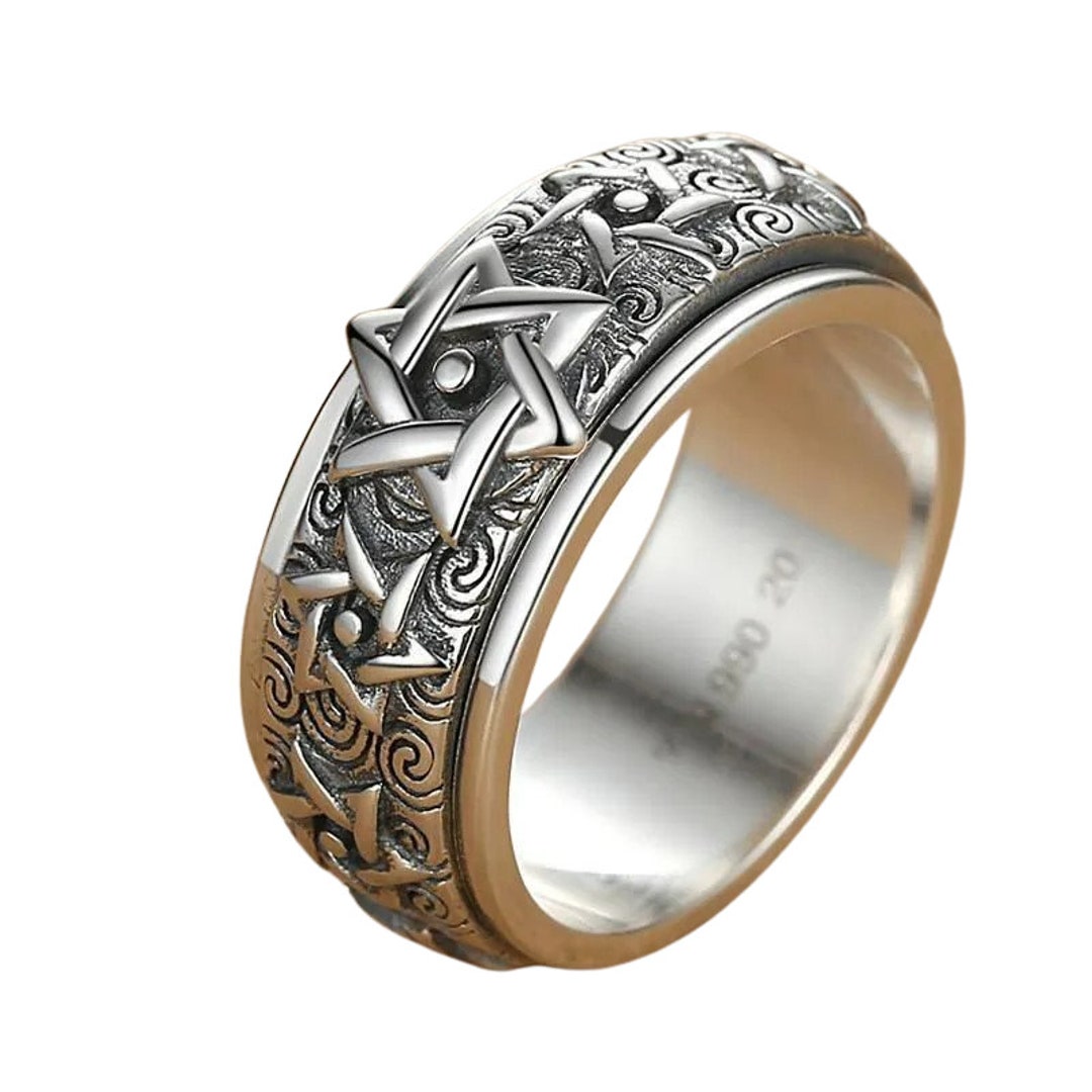 Jewish Star of David Spinner Ring Protection Kabbalah Hebrew Rotating ...