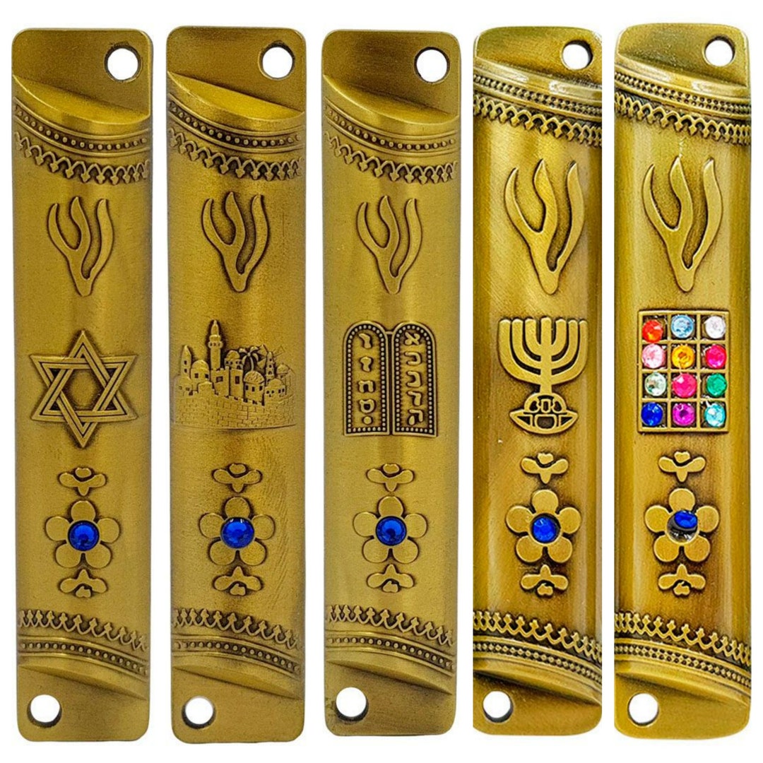 Set of 5 Brass Jewish MEZUZAH CASE With Scroll 12 Tribes of Israel Star ...