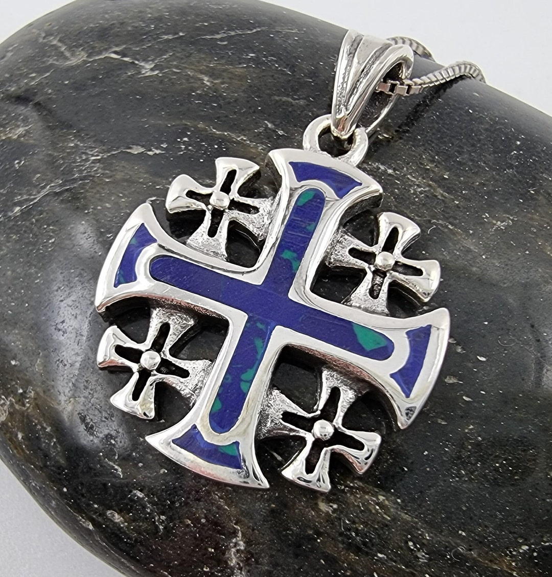 Lapis Lazuli JERUSALEM CROSS Necklace Crusader Cross Pendant 925 ...