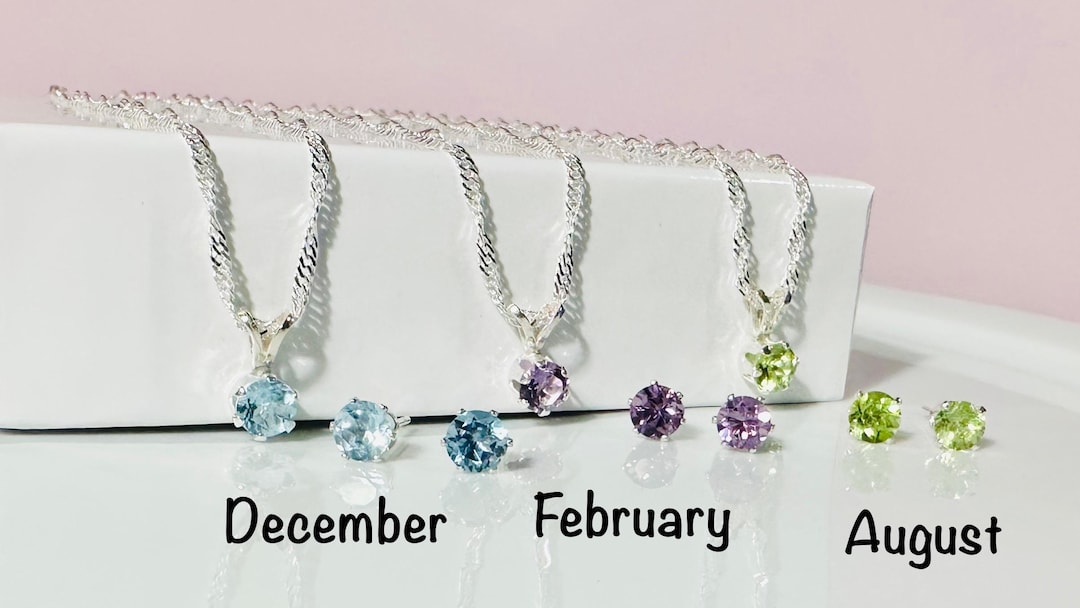 Birthstone Jewelry Set for Teen Custom Necklace and Earring Set for Her ...