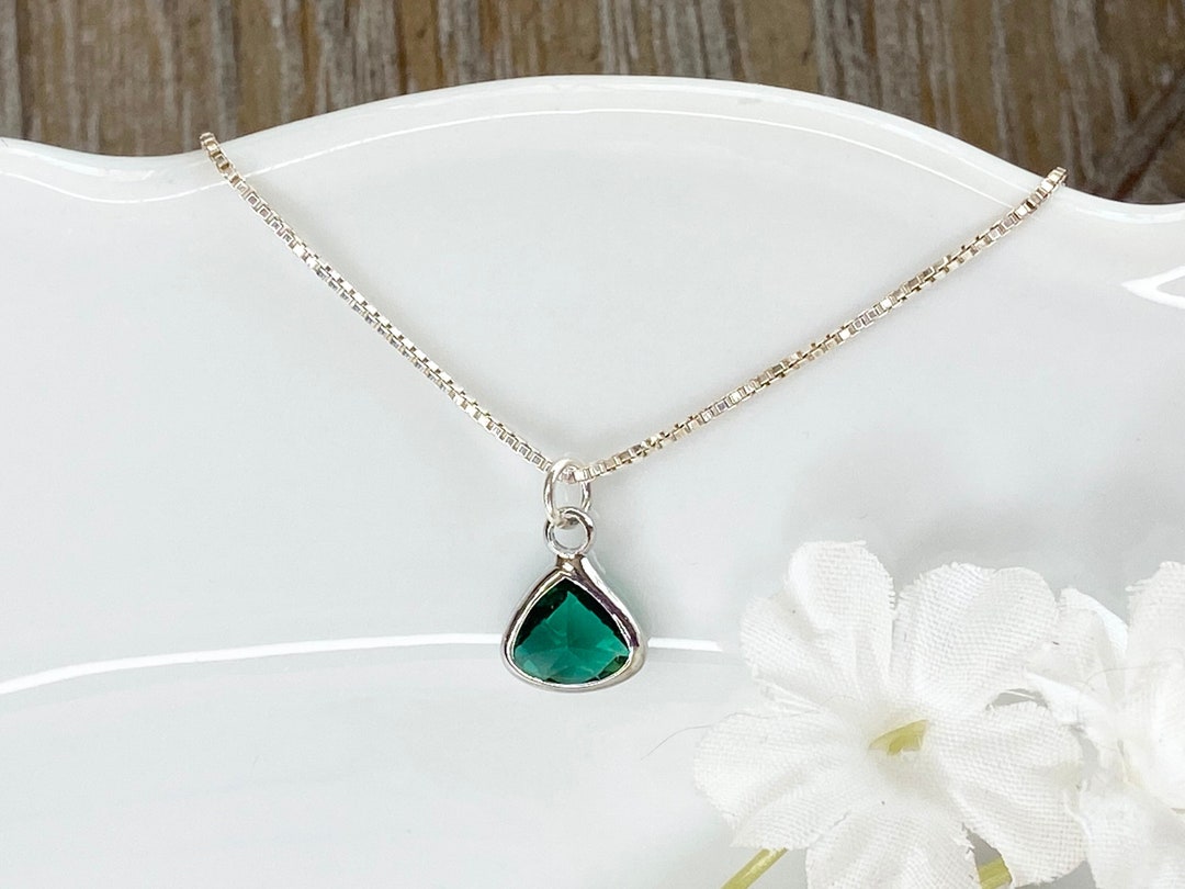 Emerald Crystal May Birthstone Necklace: Sterling Silver Pendant - Etsy