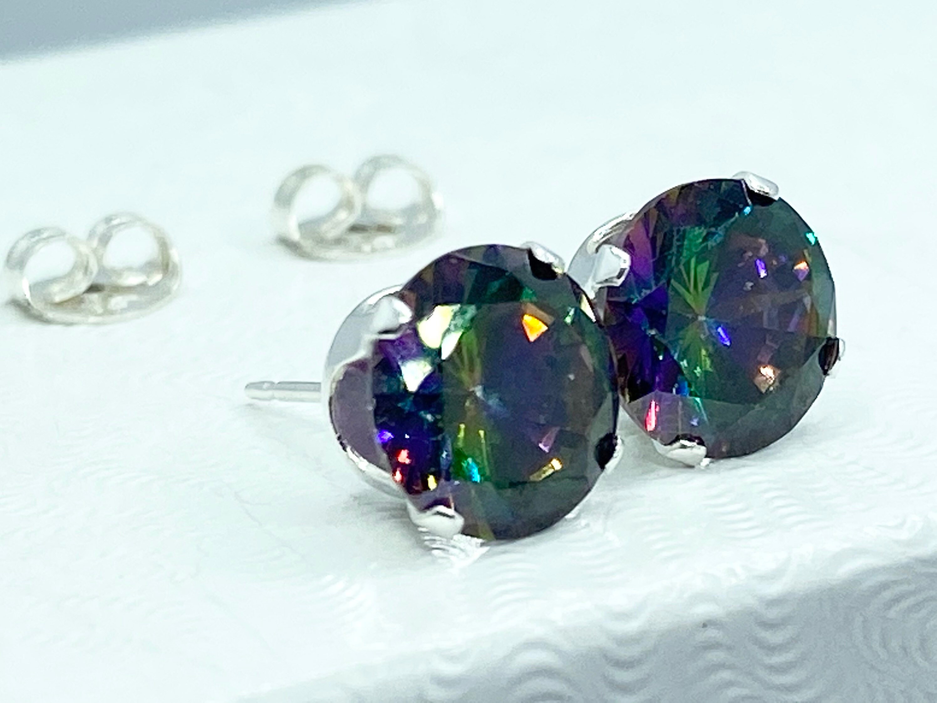 Mystic Topaz Stud Earrings Large Round Stud Earrings Mystic Topaz ...