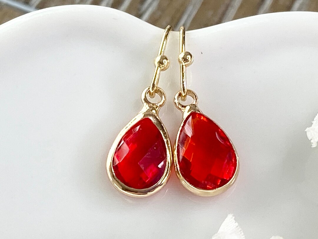 Ruby Dangle Earrings July Birthstone Gold Hooks Tiny Birthstone Jewelry ...