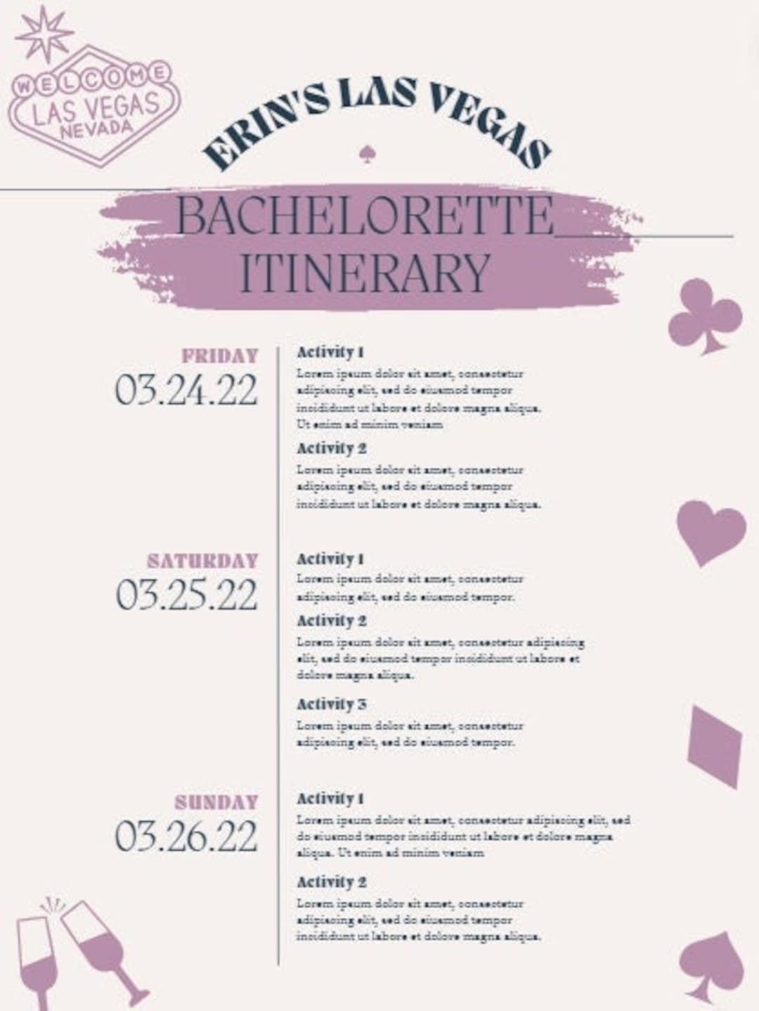 Editable Las Vegas Bachelorette Weekend Itinerary Template, Bachelorette Weekend, Printable Hen ...