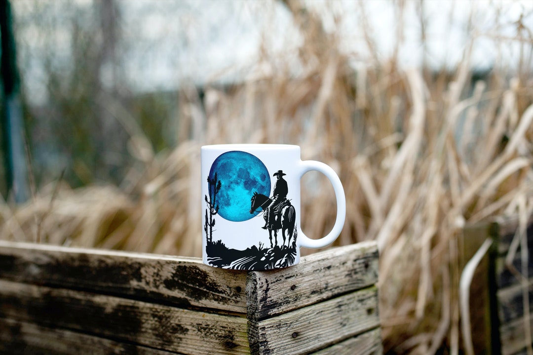Cowboy Mug/blue Moon Mug/western Mug/rustic Mug/horse Mug/celestial Mug ...