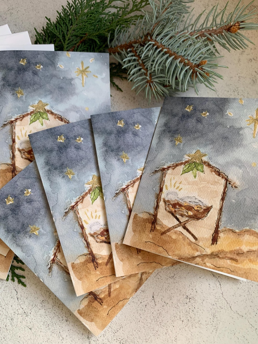 Nativity Christmas Cards, Nativity Watercolor Cards, Manger Christmas ...
