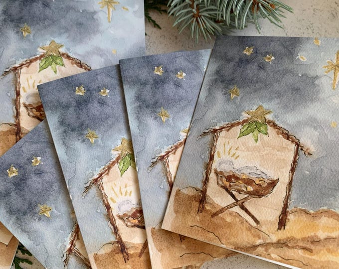 Nativity Christmas Cards, Nativity Watercolor Cards, Manger Christmas ...