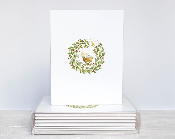 Nativity Christmas Cards Boxed Set of 8, Watercolor Christian Holiday ...