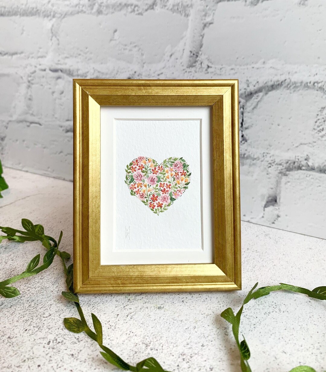 Mini Framed Watercolor Heart, Valentines Heart Print, Mini Flower Heart ...