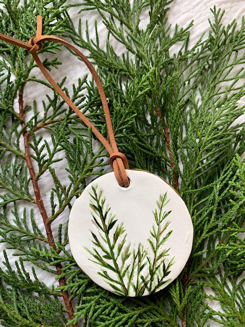 Handmade Clay Pine Sprig Ornament With Gift Pouch , Nature Inspired ...