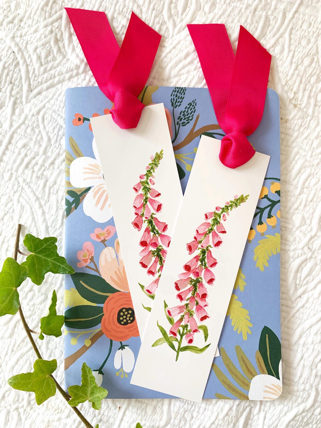 Watercolor Foxglove Bookmark With Ribbon - Pink Flower Bookmark ...