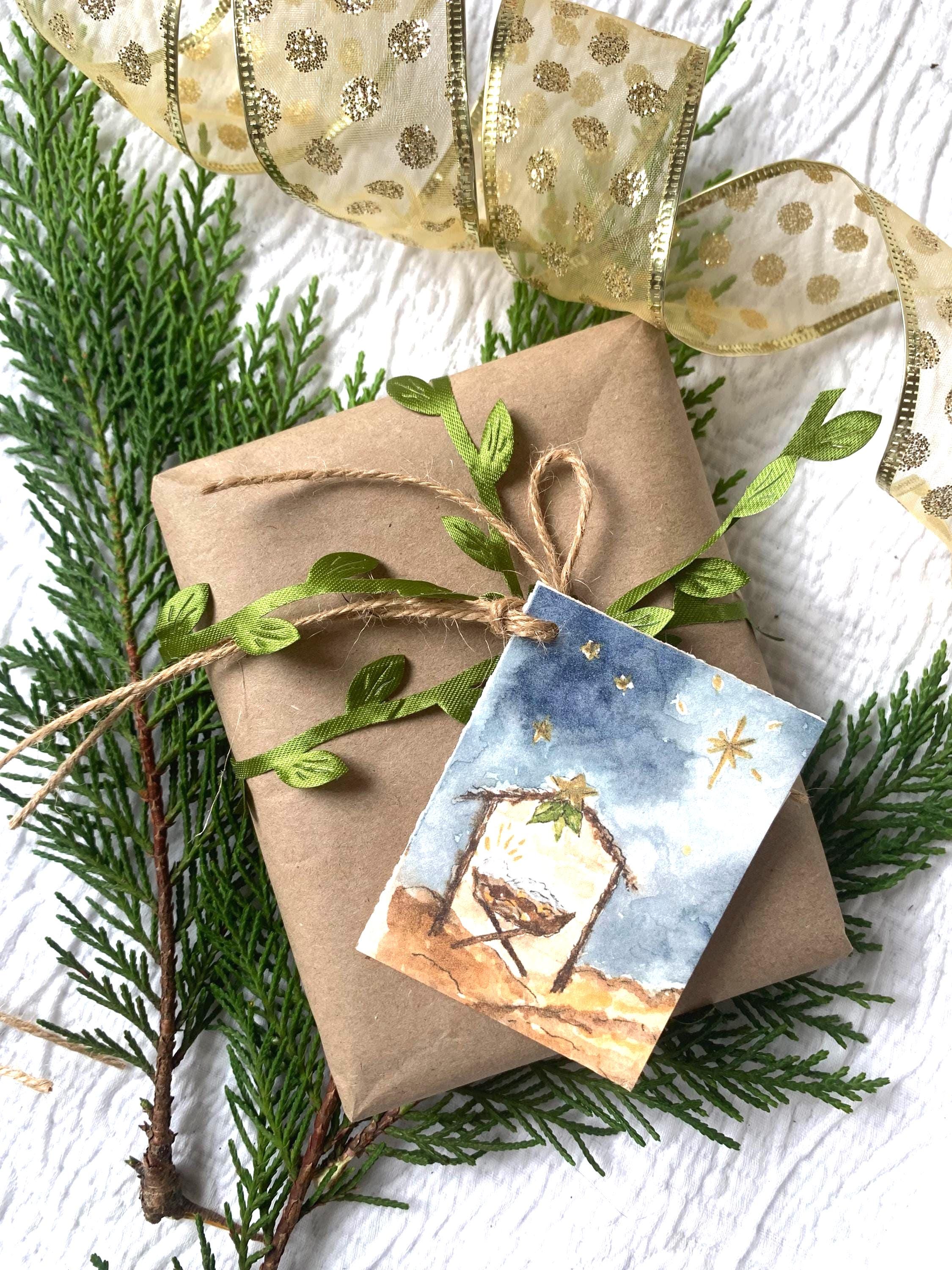 Nativity Gift Tags Set of 10, Watercolor Manger Scene, Rustic Baby ...