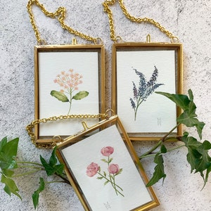 YOUR CHOICE of Flower in Hanging Frame, Mini Framed Botanical, Hanging ...