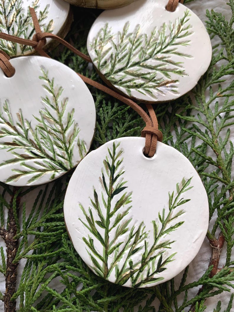 Handmade Clay Pine Sprig Ornament With Gift Pouch , Nature Inspired ...