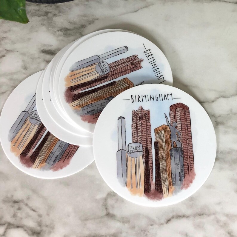 Birmingham Alabama City Skyline Vinyl Sticker - Original Watercolor ...