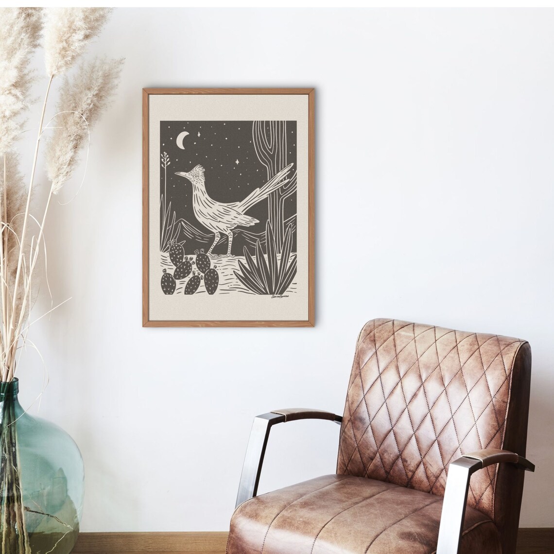 Road Runner at Dusk Linocut Print-inspired Wall Art Eclectic Nature ...