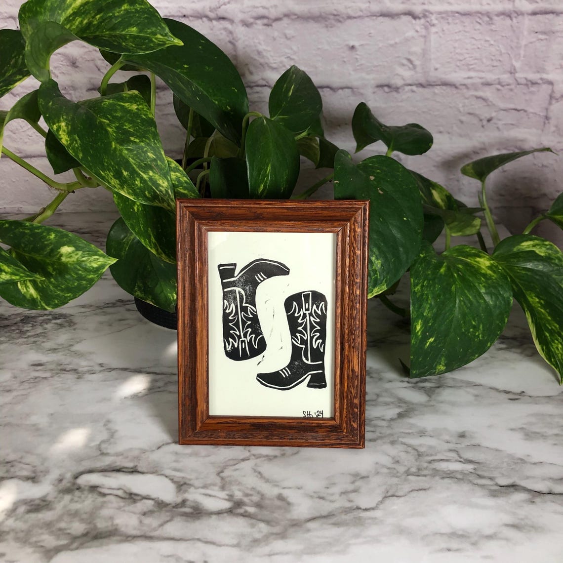 Handmade Cowboy Boots Linocut Print, Framed - Etsy