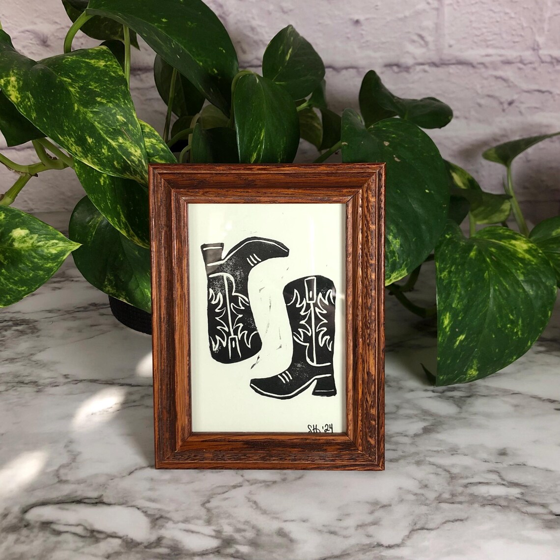 Handmade Cowboy Boots Linocut Print, Framed - Etsy