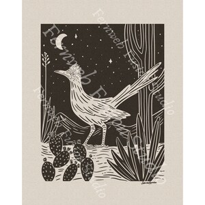 Road Runner at Dusk Linocut Print-inspired Wall Art Eclectic Nature ...