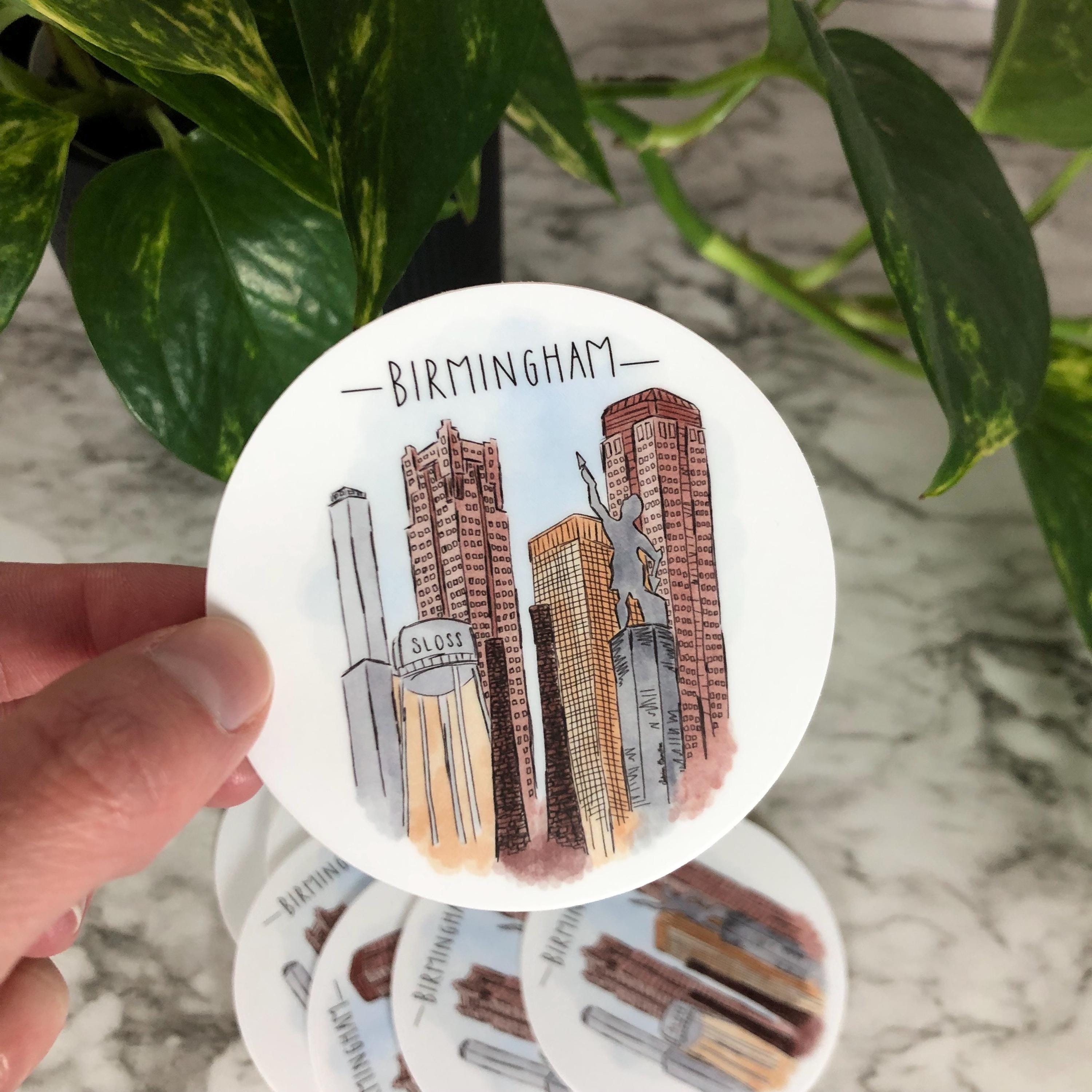 Birmingham Alabama City Skyline Vinyl Sticker - Original Watercolor ...