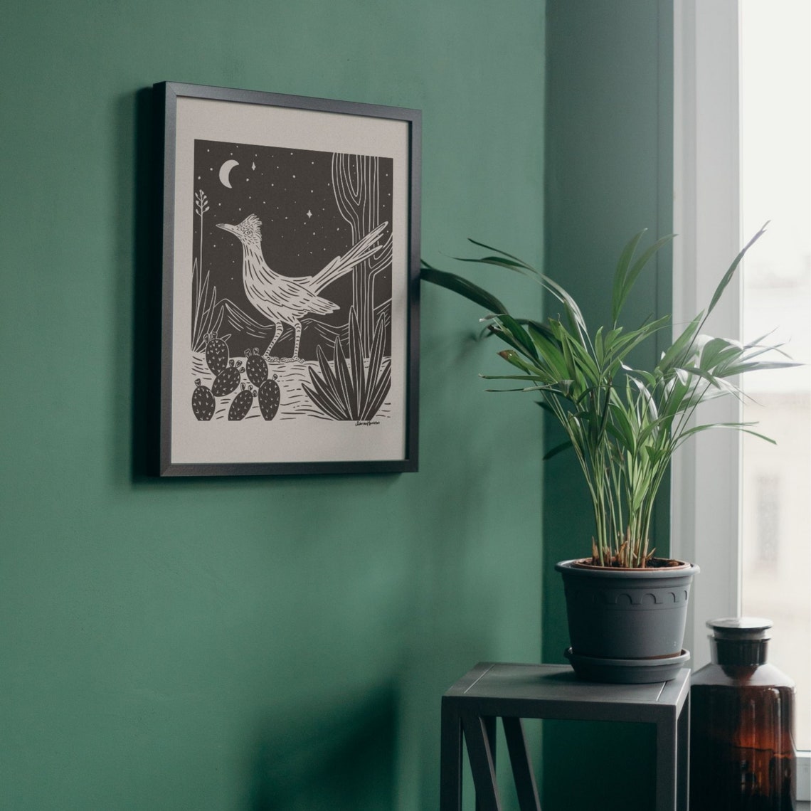 Road Runner at Dusk Linocut Print-inspired Wall Art Eclectic Nature ...