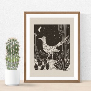 Road Runner at Dusk Linocut Print-inspired Wall Art Eclectic Nature ...