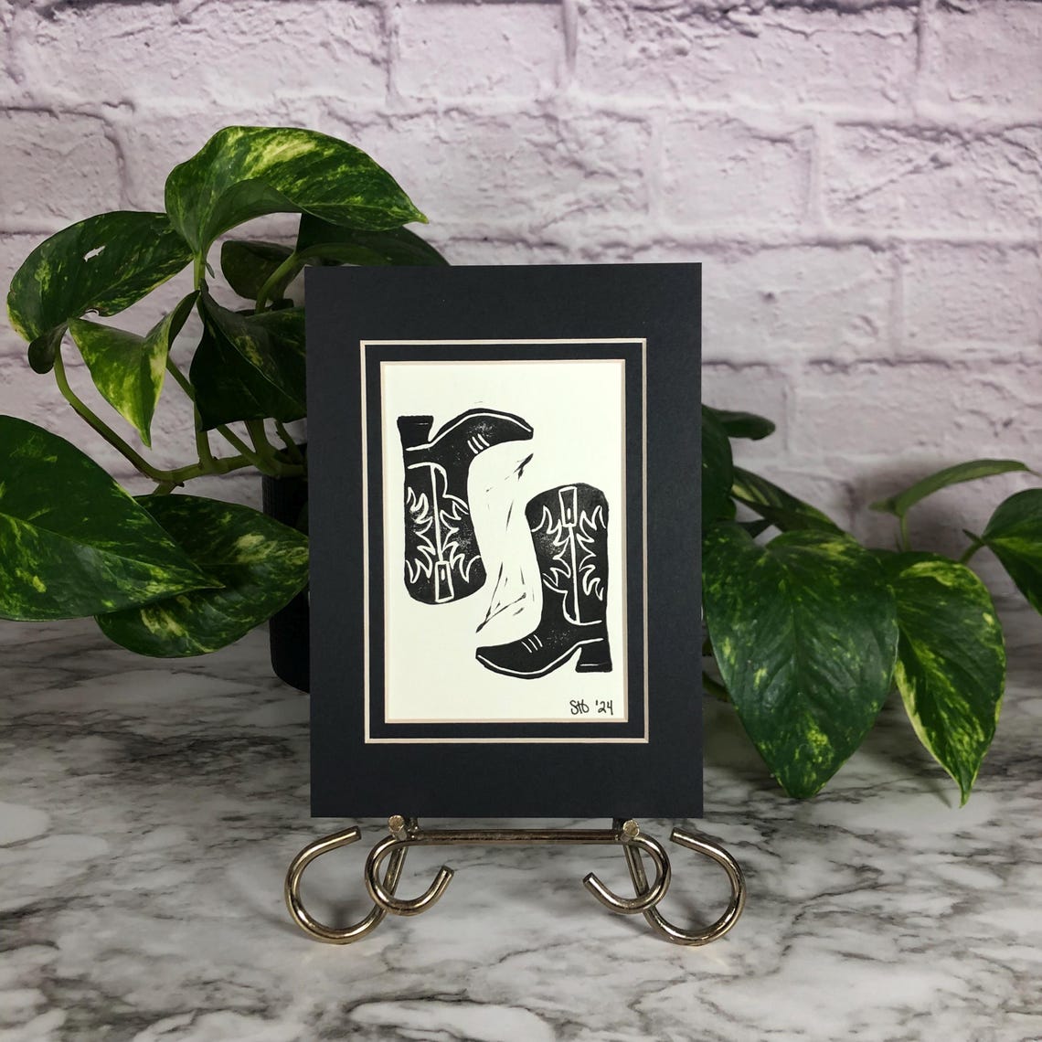 Handmade Cowboy Boots Linocut Print, Matted - Etsy