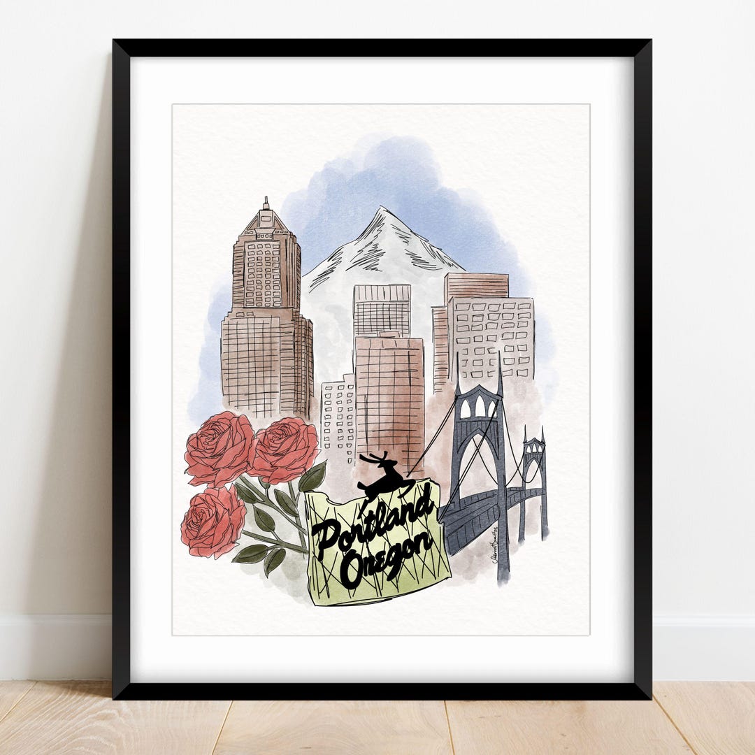 Portland Oregon Watercolor Art Print - Etsy