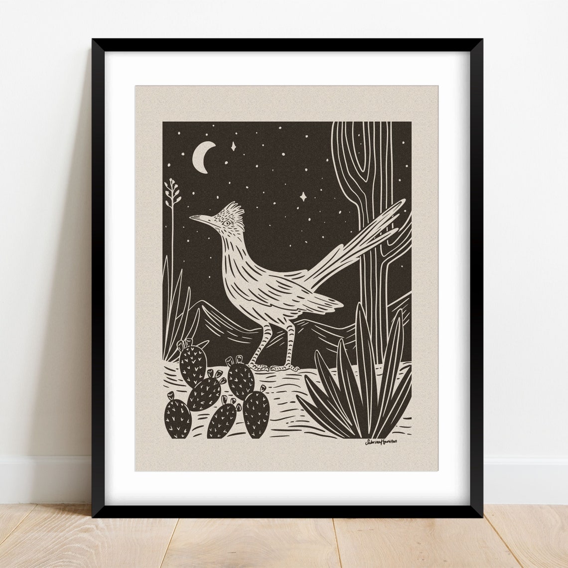 Road Runner at Dusk Linocut Print-inspired Wall Art Eclectic Nature ...