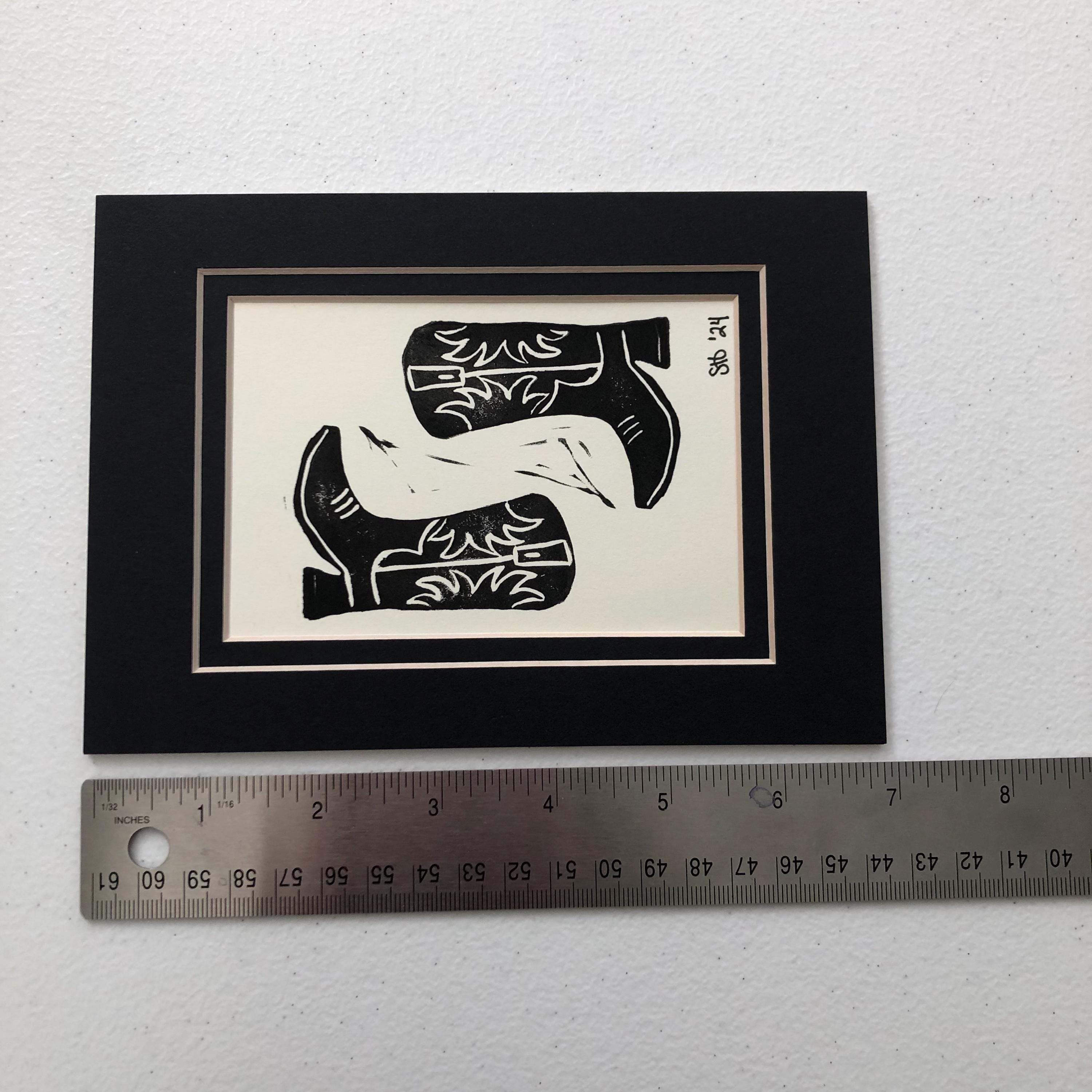 Handmade Cowboy Boots Linocut Print, Matted - Etsy
