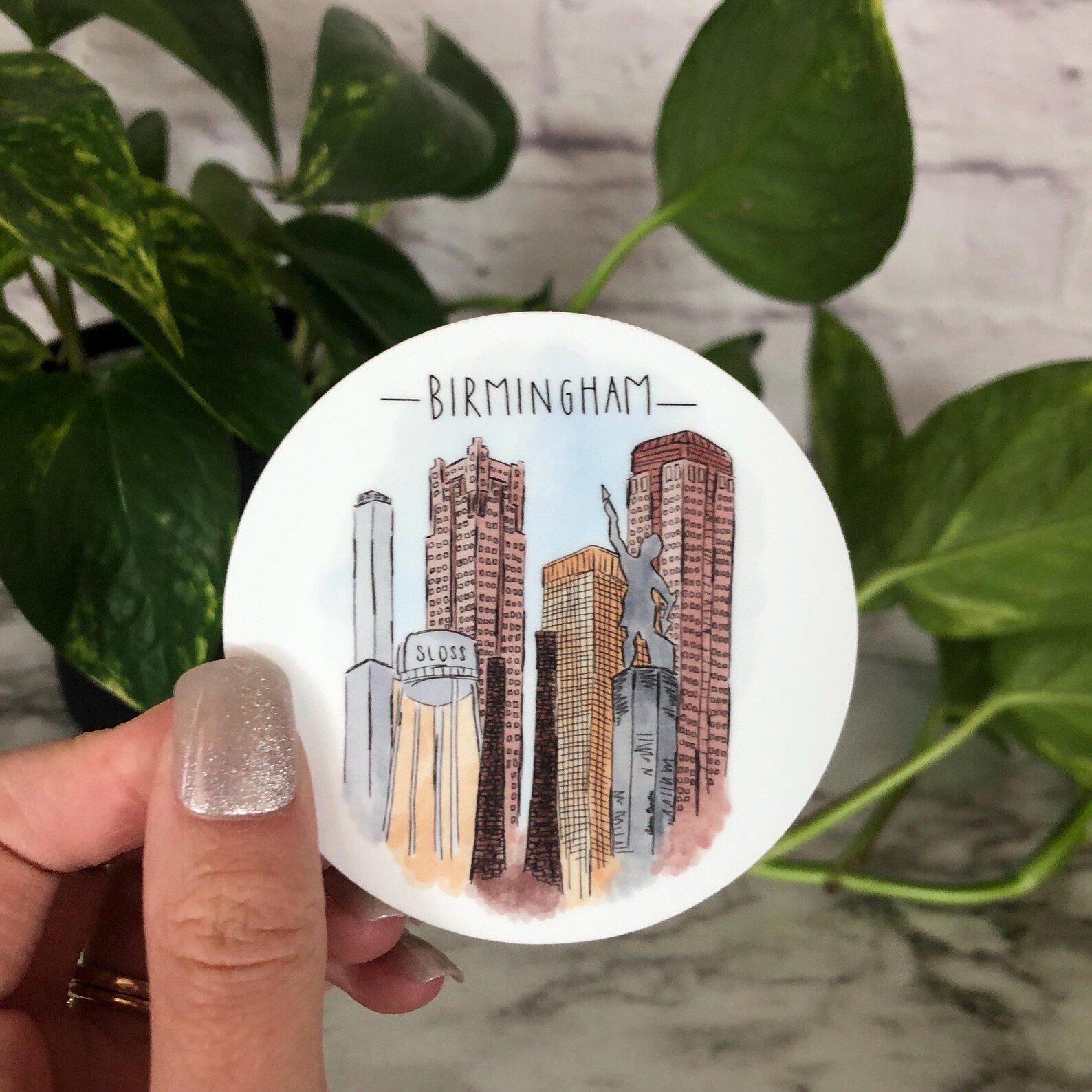 Birmingham Alabama City Skyline Vinyl Sticker - Original Watercolor ...