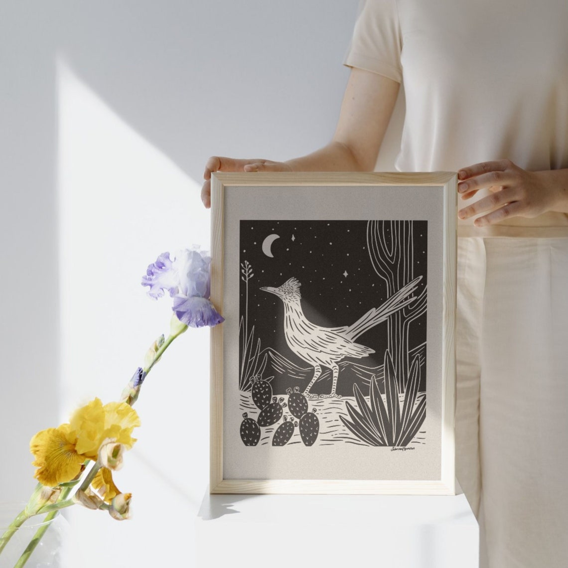 Road Runner at Dusk Linocut Print-inspired Wall Art Eclectic Nature ...