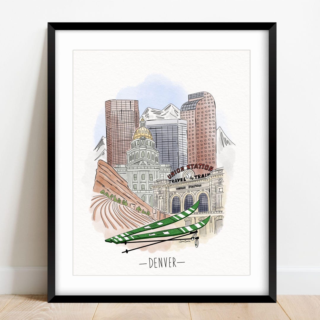 Denver Colorado City Skyline Watercolor Fine Art Print - Rocky ...
